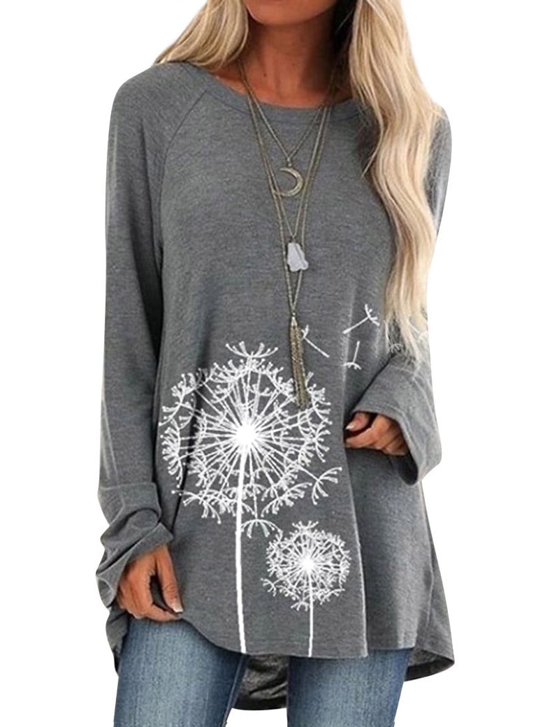 Nlife Women Dandelion Long Sleeve Tunic Top A-Line Crew Neck Loose Pullover Blouse - Walmart.com