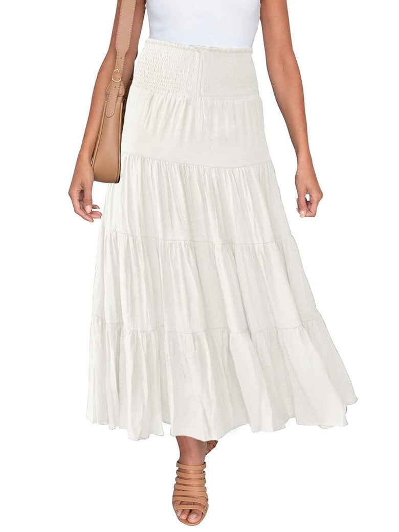 Nlife Women Drawstring Waist Pleated Tiered Tube 2 In 1 Wearing Style ...