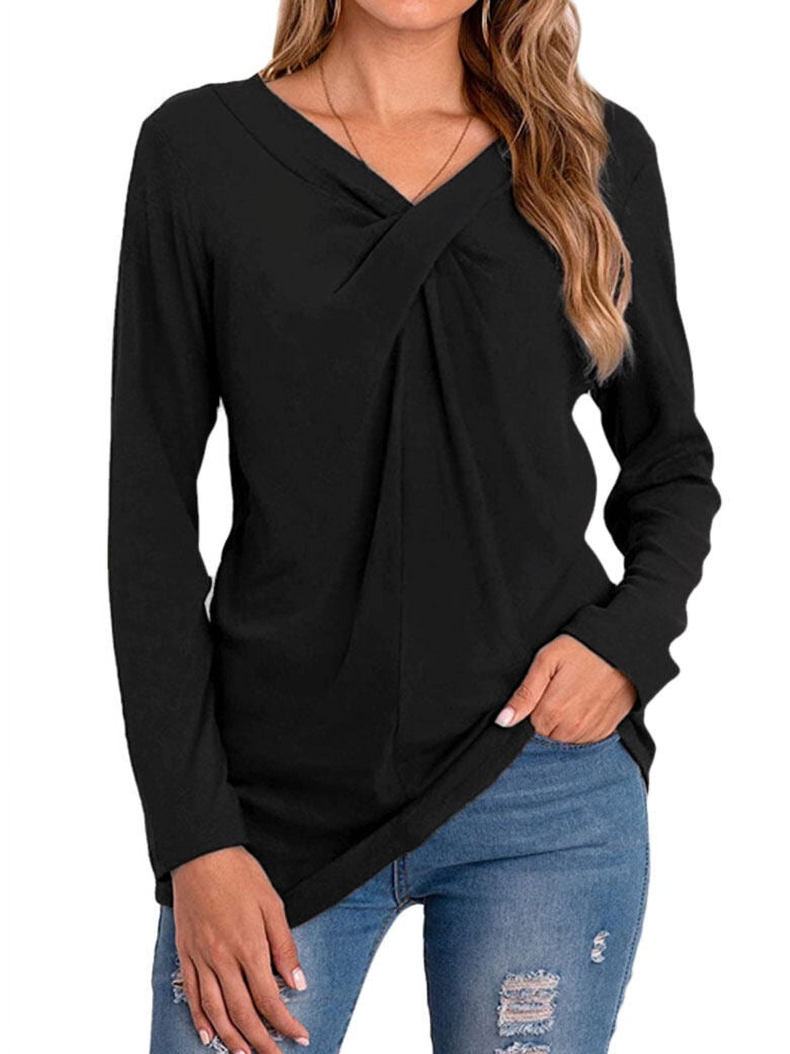 Nlife Women Front Knotted V Neck Long Sleeve Solid Color Top - Walmart.com