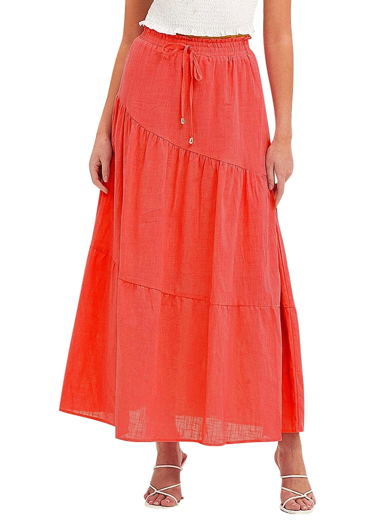 Nlife Women High Waist Pleated Drawstring Flowy Hem Skirt - Walmart.com