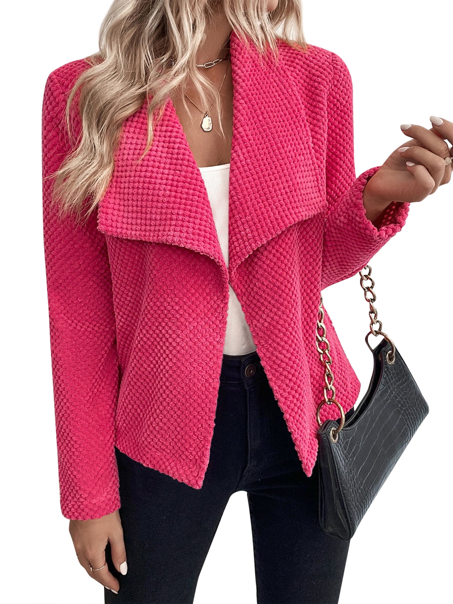 Nlife Women Lapel Collar Tweed Long Sleeve Cropped Blazer - Walmart.com