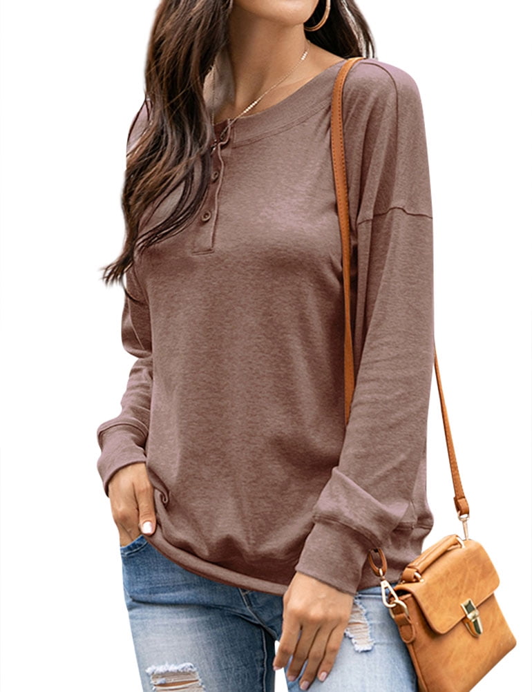 Nlife Women Long Sleeve Buttons Crew Neck Pullover Tops - Walmart.com