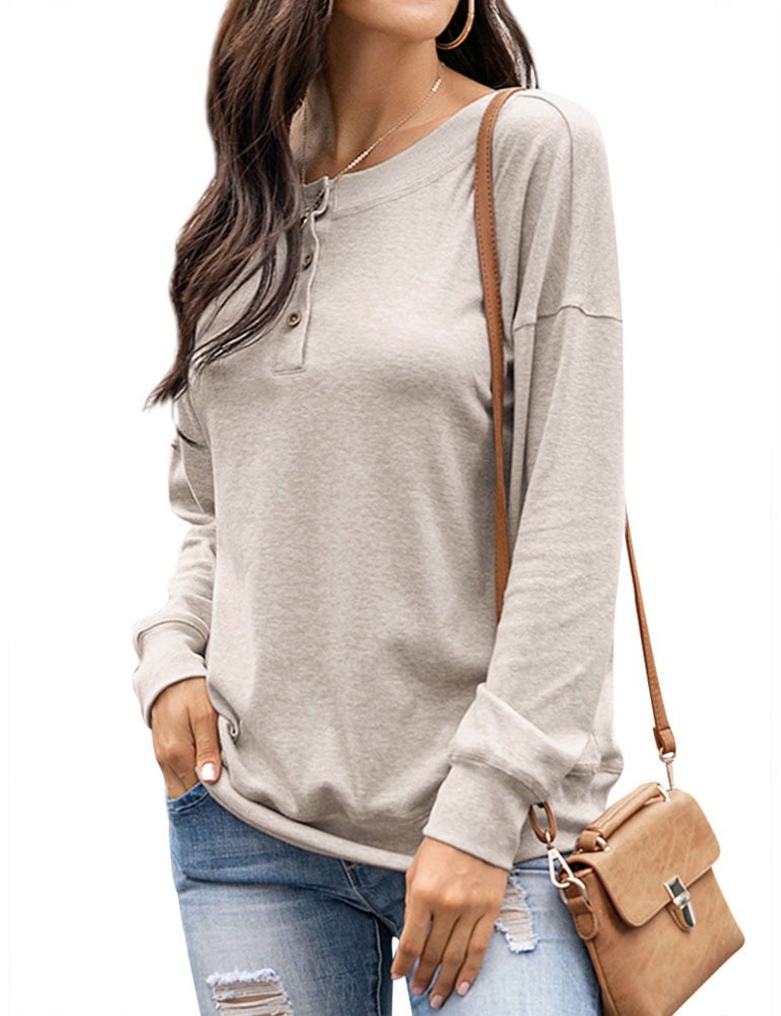 Nlife Women Long Sleeve Buttons Crew Neck Pullover Tops - Walmart.com