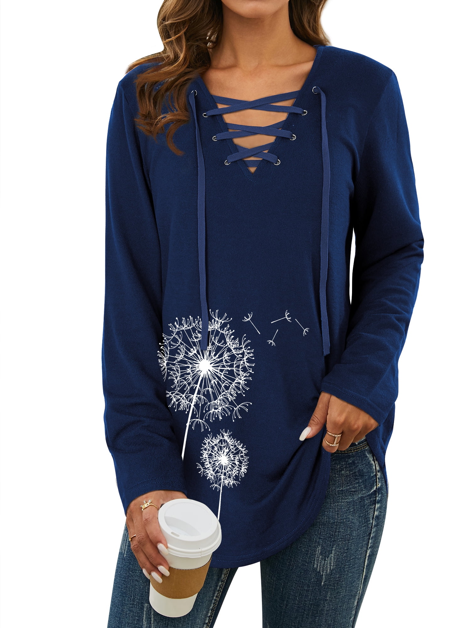 Nlife Women Long Sleeve Lace Up V Neck Long Sleeve Top - Walmart.com