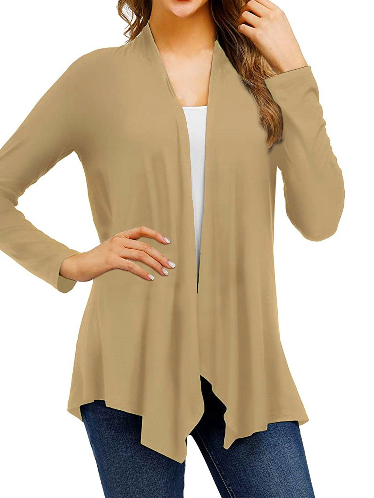 Nlife Women Long Sleeve Open Front Asymmetric Hem Solid Color Cardigan ...