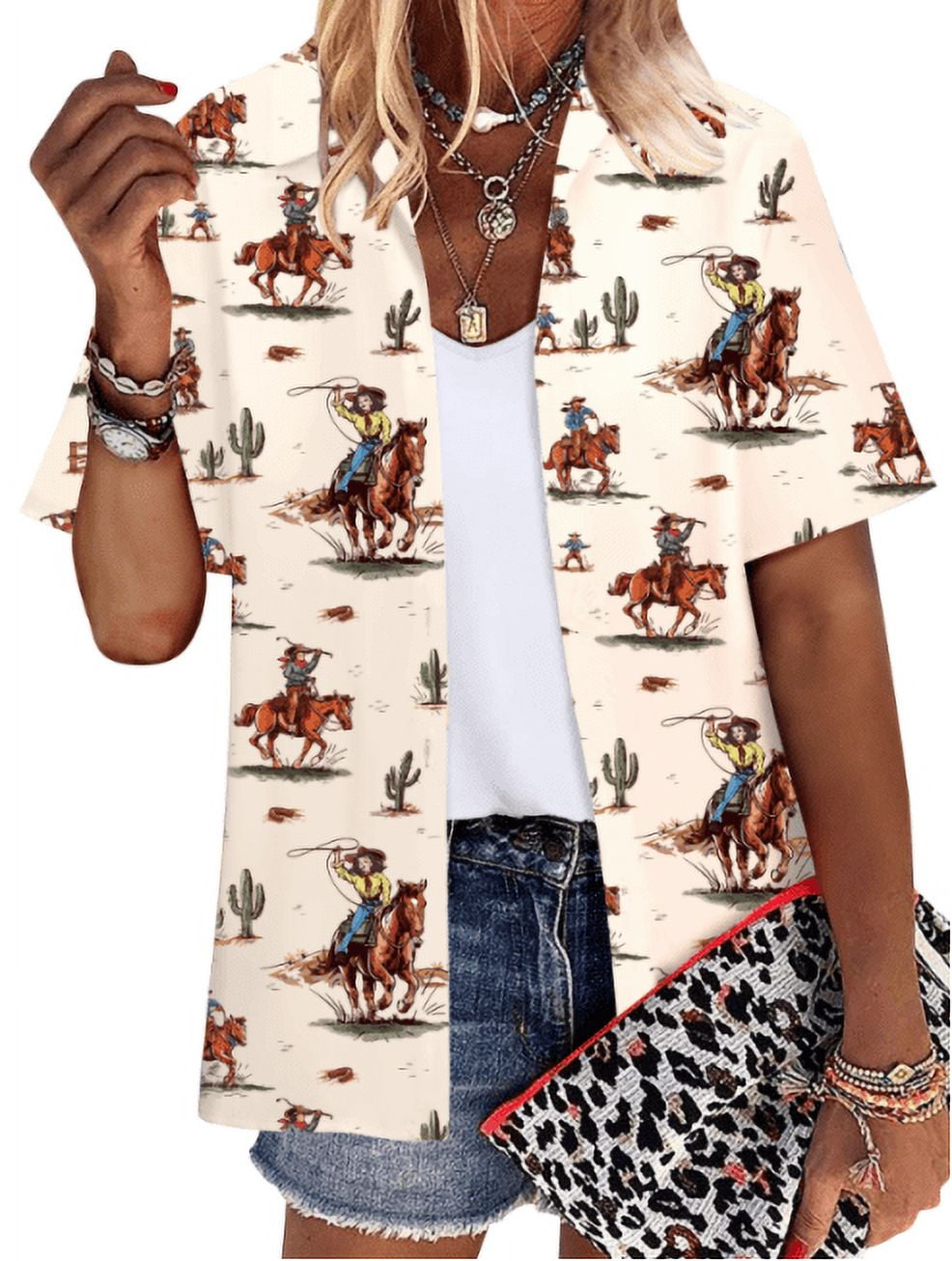 Nlife Women Western Retro Cowgirl Shirt Button Down Vintage Summer Loose Top - Walmart.com