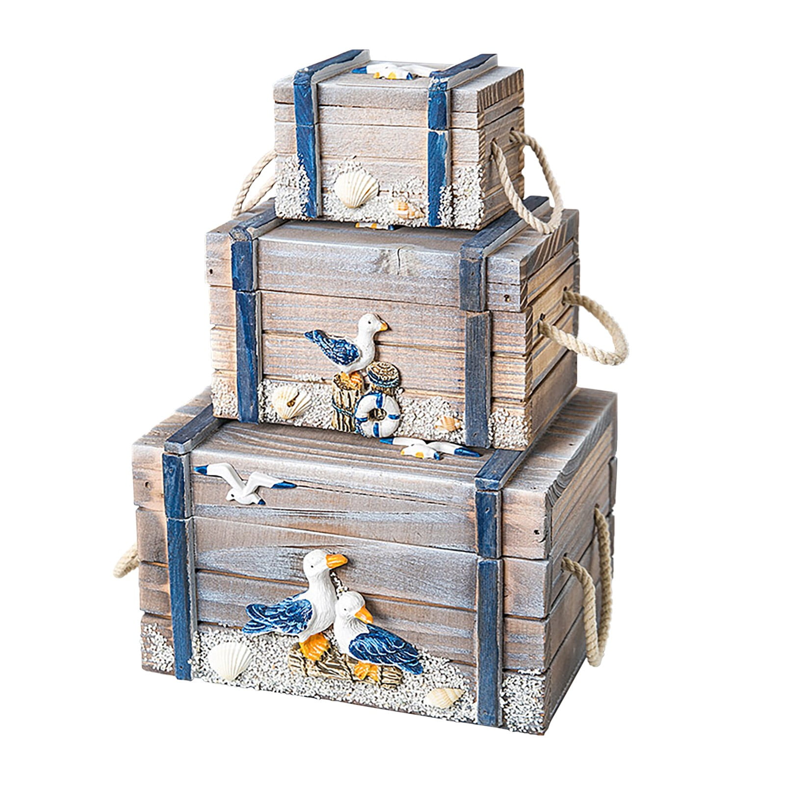 Nlsdqey Desktop Ornament Storage Box Mediterranean Three in one Wooden ...