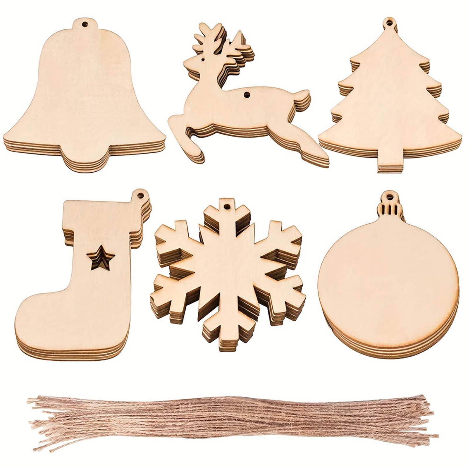 Nmdmisc 60Pcs Unfinished Wooden Christmas Ornaments 6 Styles Christmas ...