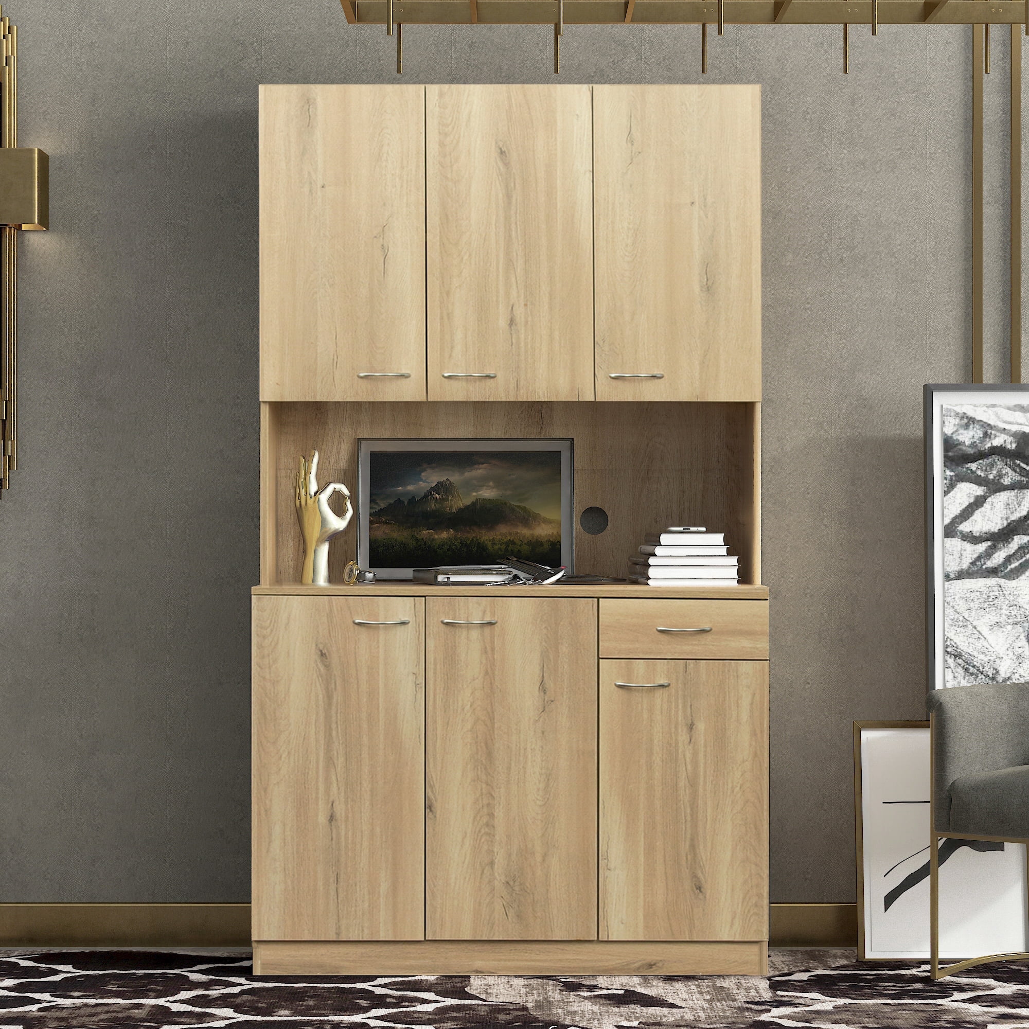 Nmkwnr 70.87" 6 Doors Tall Wardrobe Cabinet with 1 Open Shelves and 1 ...