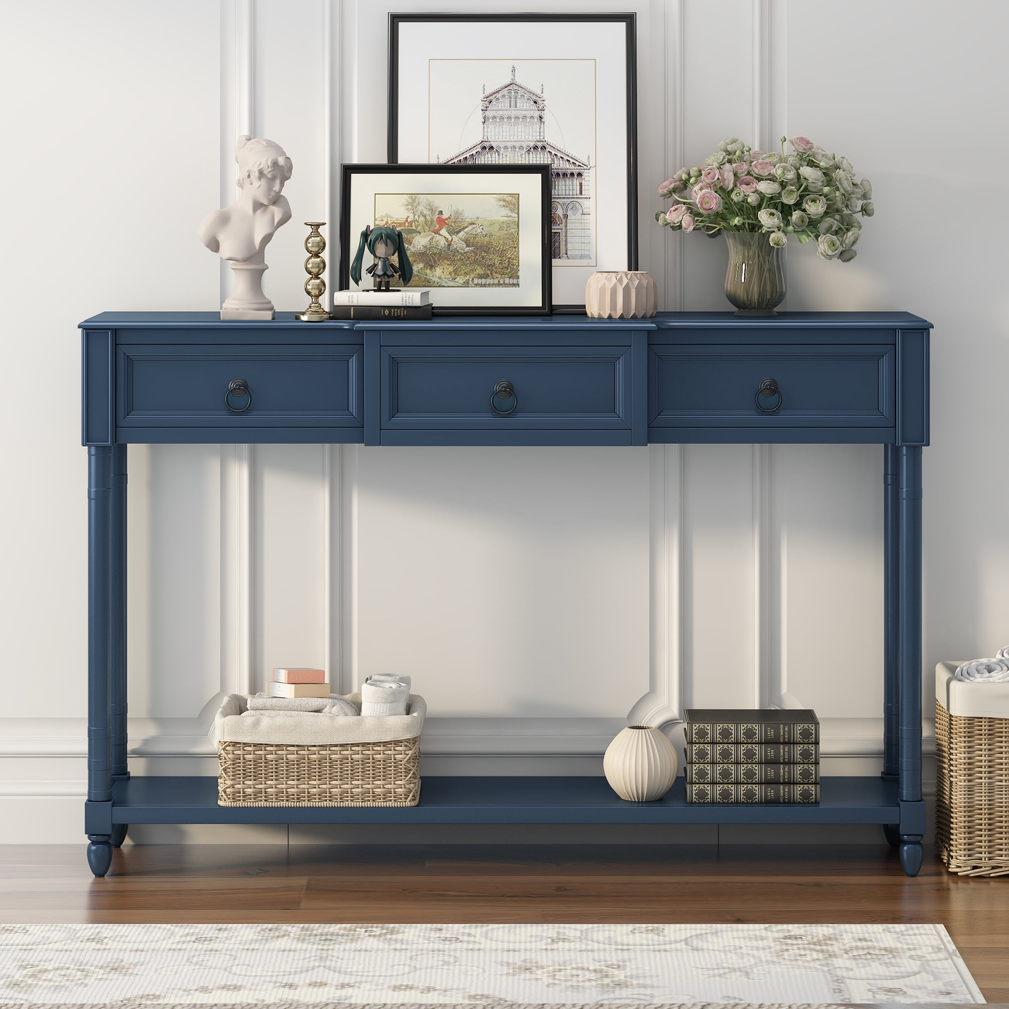 Nmkwnr Console Table with Drawers and Long Shelf, Sofa Table for ...