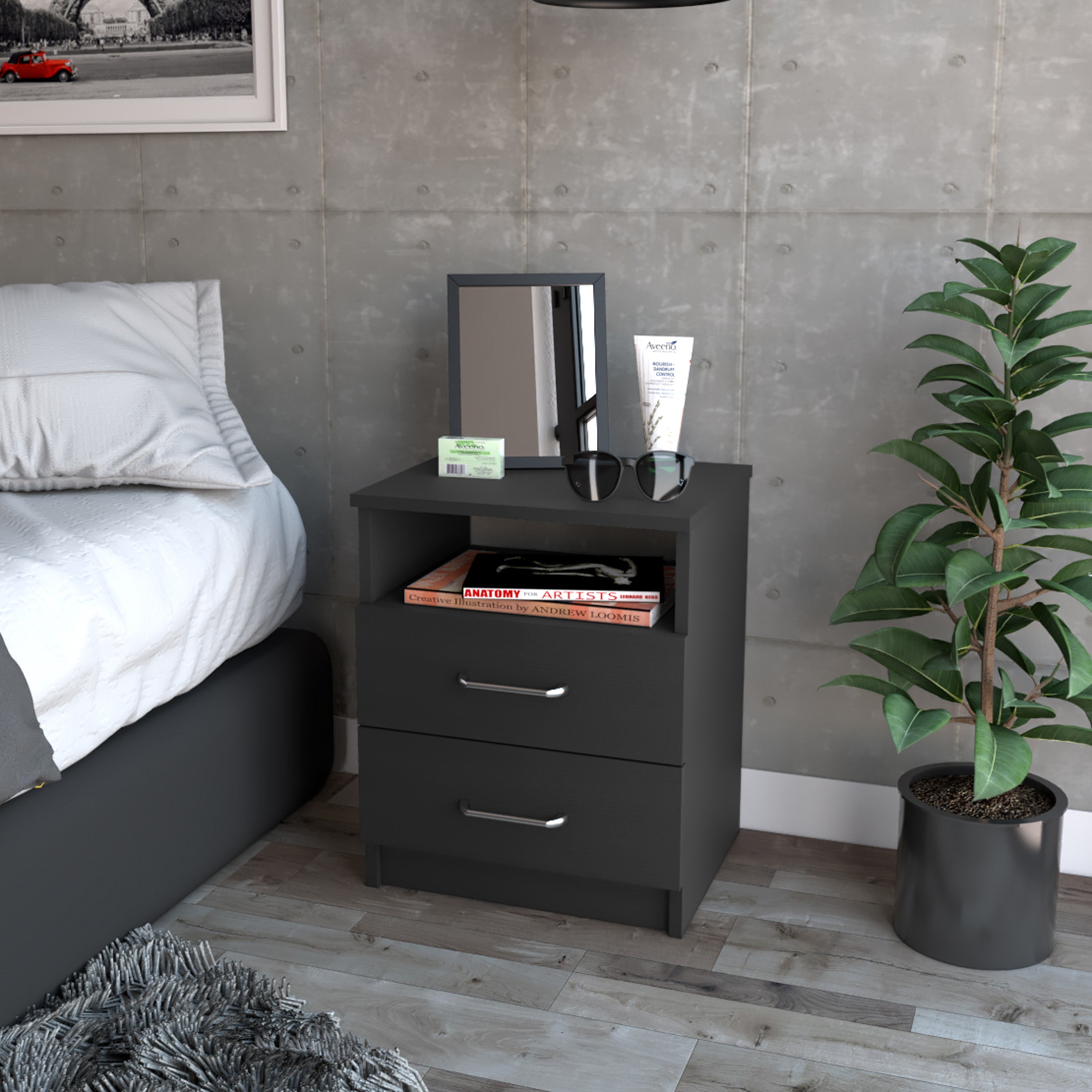 Nmkwnr Nightstand with 2 Drawers and 1 Shelf, Beside Table for Home ...