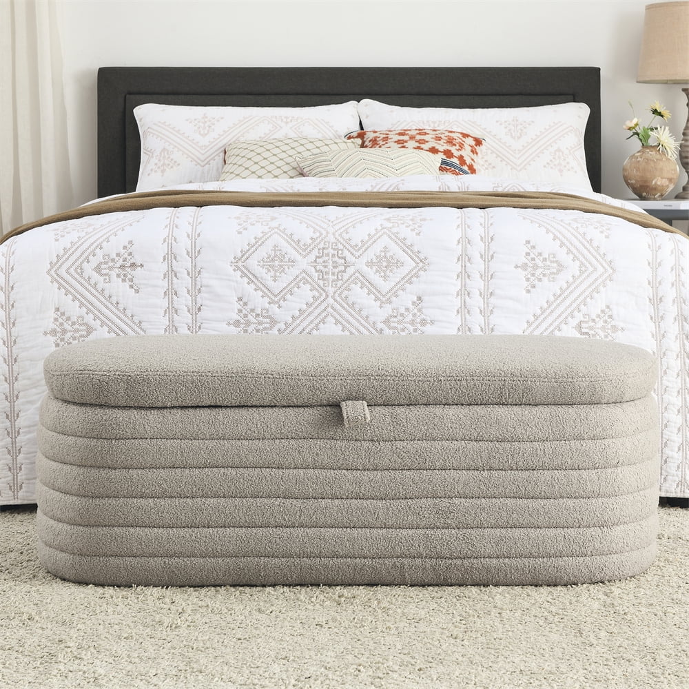 Nmkwnr Upholstered Fabric Storage Ottoman with Safety Hinge, End of Bed ...