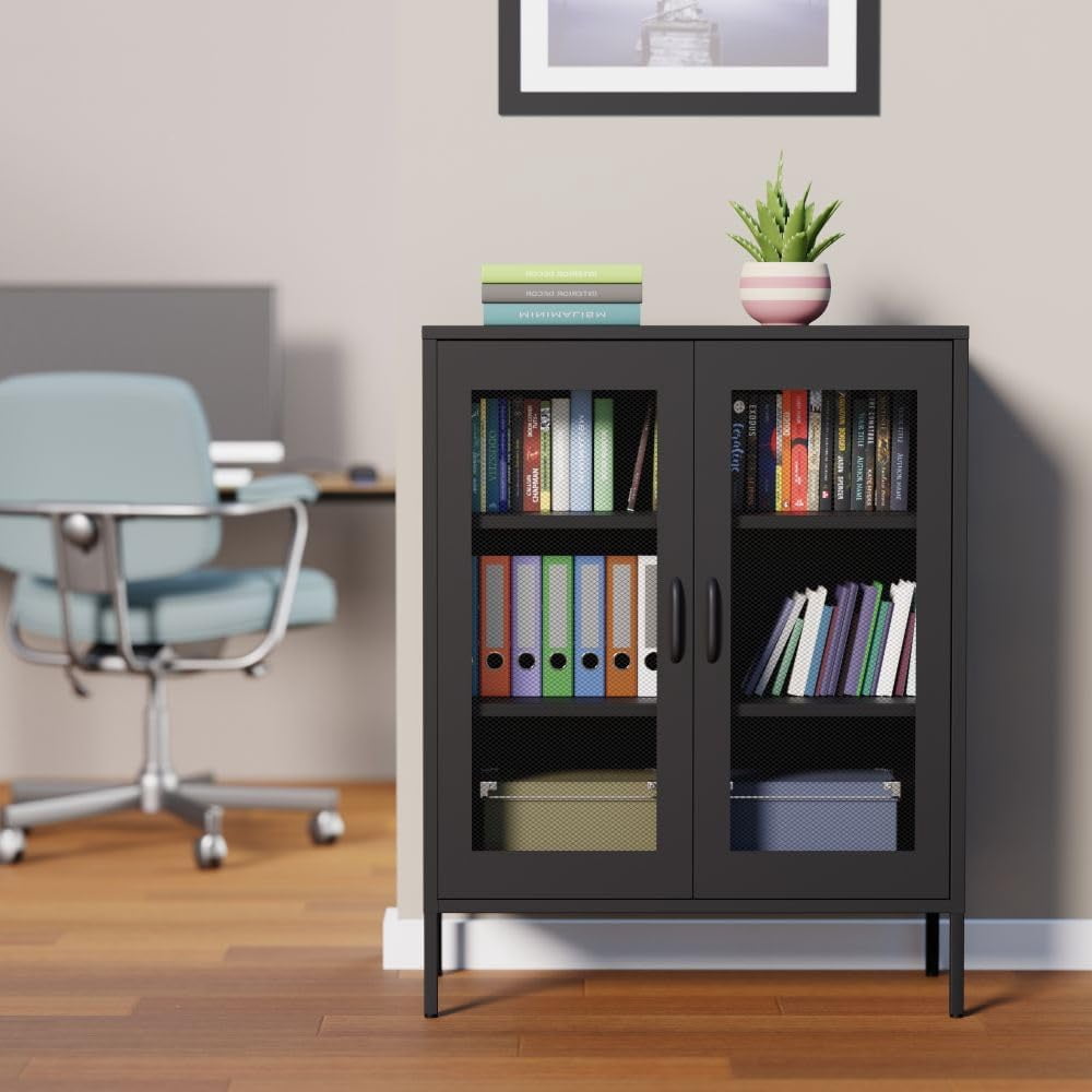 Nmkwnr 2 Doors Metal Storage Cabinet with 3 Shelves, 3-Tier Storage ...