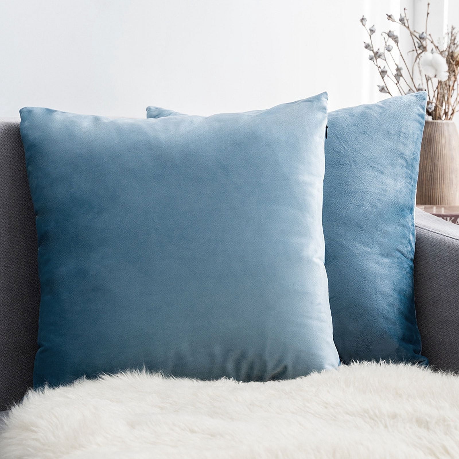 Nmkwnr 2 Pack Soft Velvet Throw Pillow Covers Solid Square Pillow Cases ...