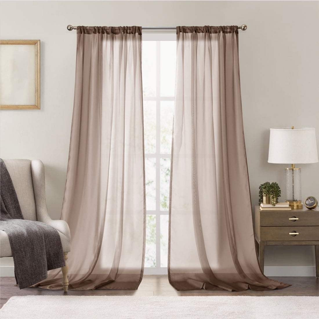 Nmkwnr 2 Panels Sheer Curtains Light Filtering Drapes Solid Color ...