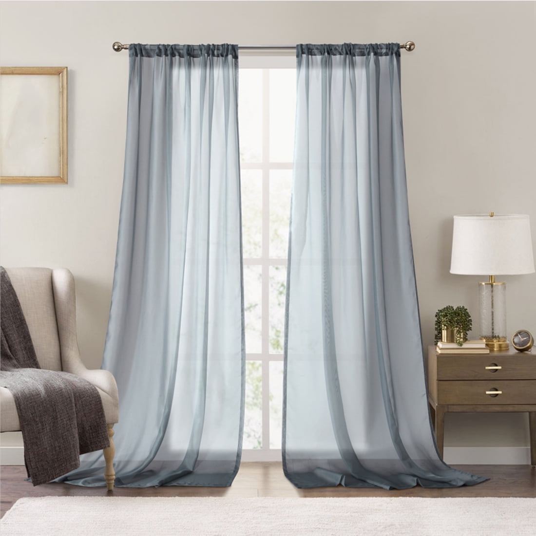Nmkwnr 2 Panels Sheer Curtains Light Filtering Drapes Solid Color ...