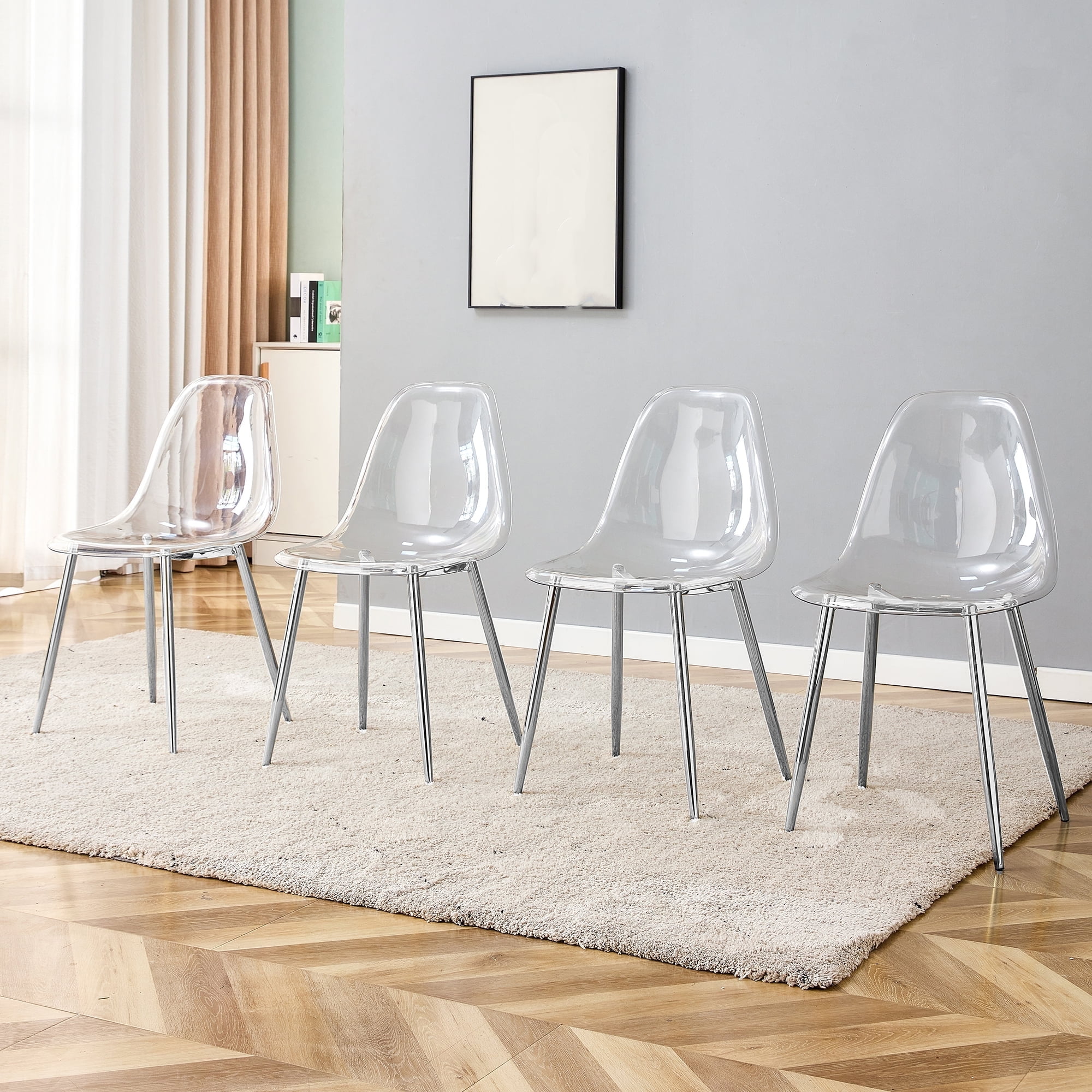 Nmkwnr 4 Pack Modern Plastic Dining Chair with Silver Metal Legs ...