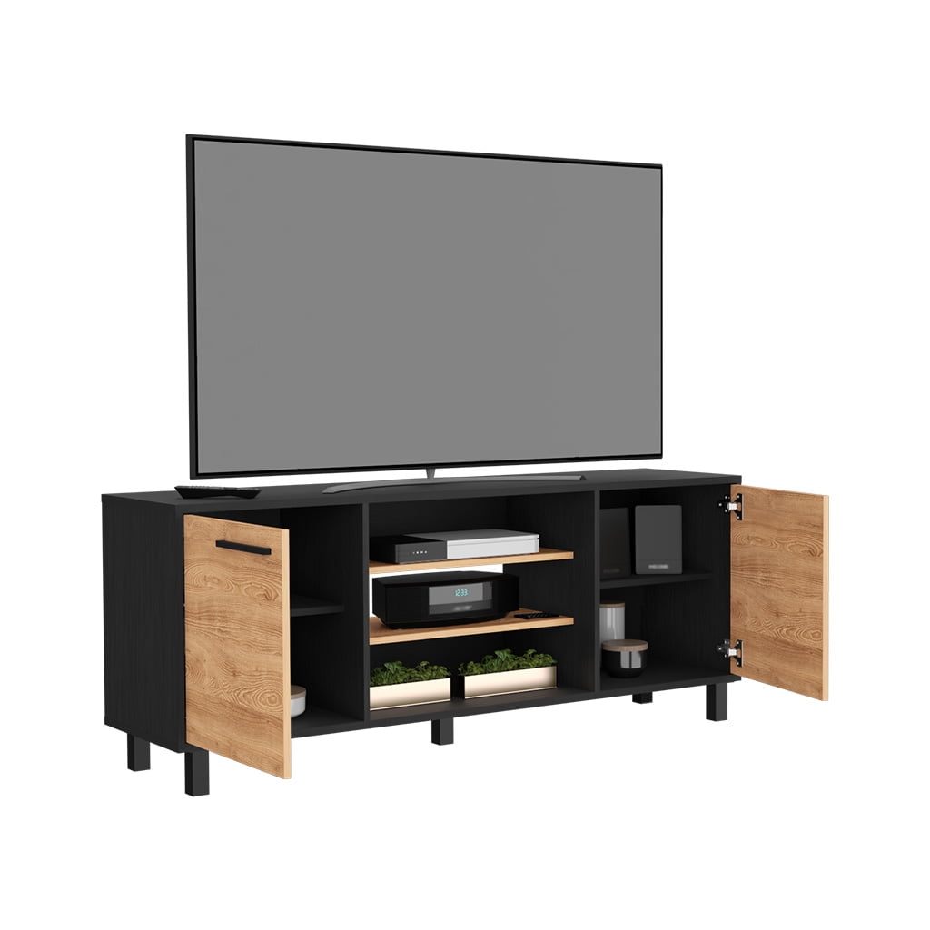 Nmkwnr 4 Shelves Tv Stand Cabinet for TV´s up 55", Black + Brown ...