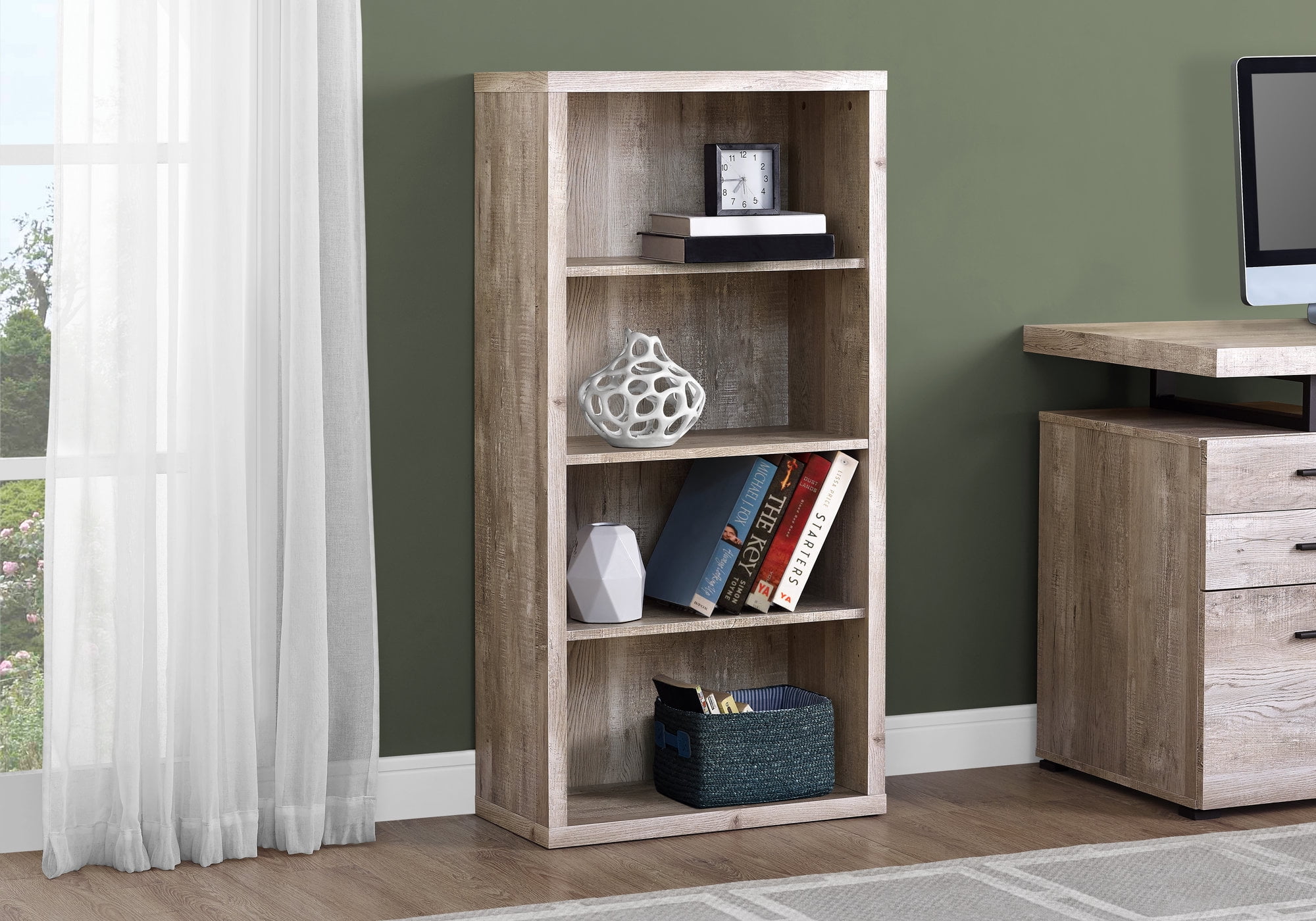Nmkwnr 4 Shevles 48" Tall Wood Bookshelf Bookcase for Bedroom, Office ...