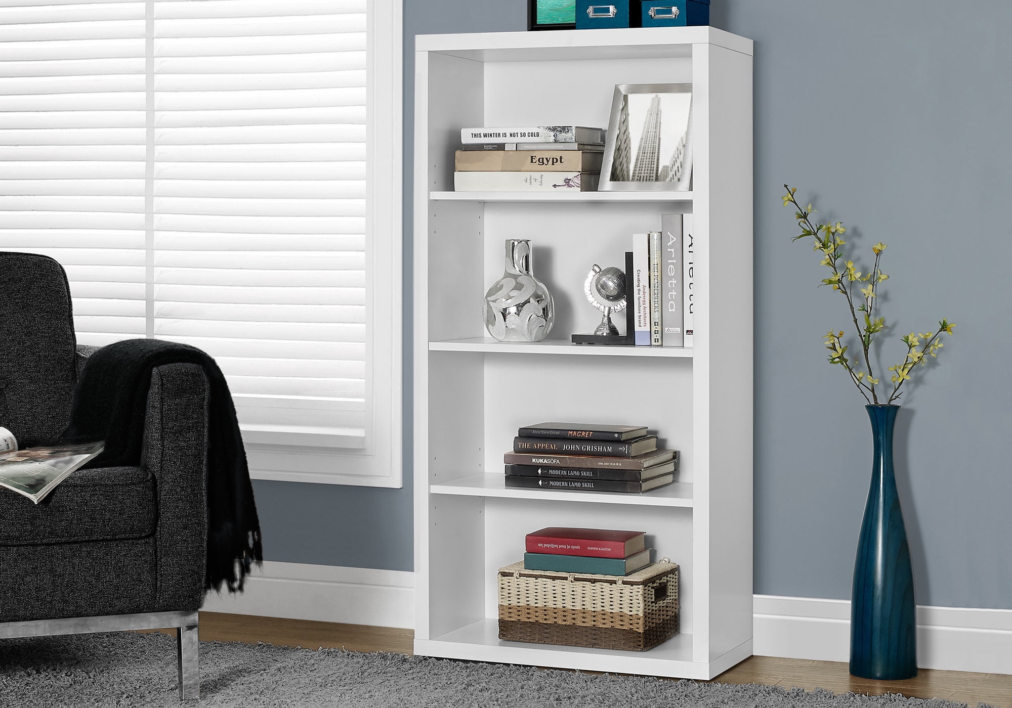 Nmkwnr 4 Shevles 48" Tall Wood Bookshelf Bookcase for Bedroom, Office ...