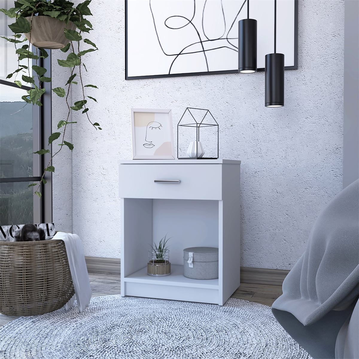 Nmkwnr Beside Table for Home, Bedroom, Nightstand with 1 Drawer and 1 ...