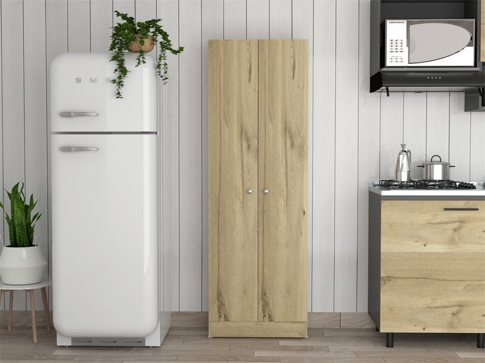 Nmkwnr Double Door Pantry Cabinet with 5 Shelves and Handle, Wood ...