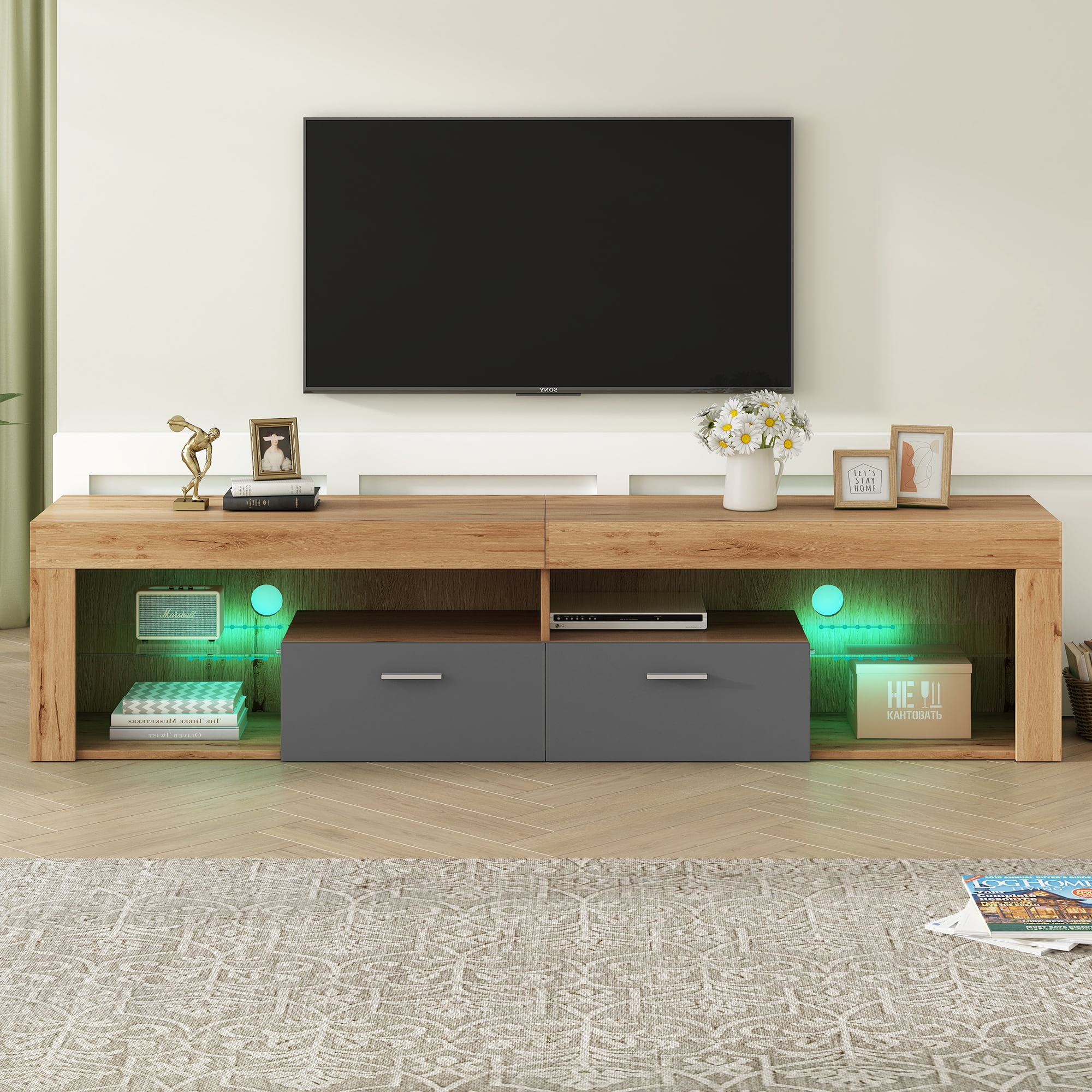 Nmkwnr Entertainment Center Media Console for TVs up to 80", LED Light ...