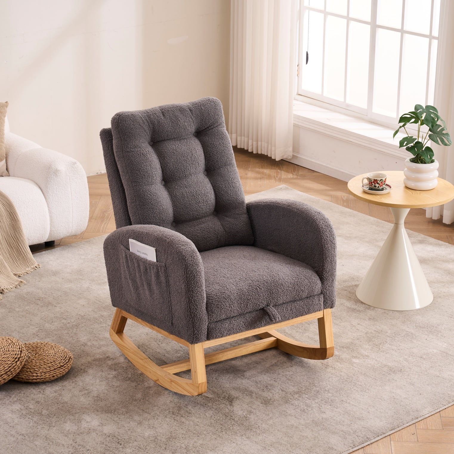 Nmkwnr High Back Rocking Chair with Footrest and Side Pocket ...