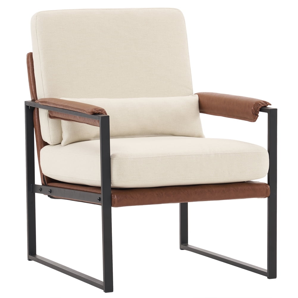 Nmkwnr Iron Frame Chair Armrest Leisure Chair, Beige - Walmart.com