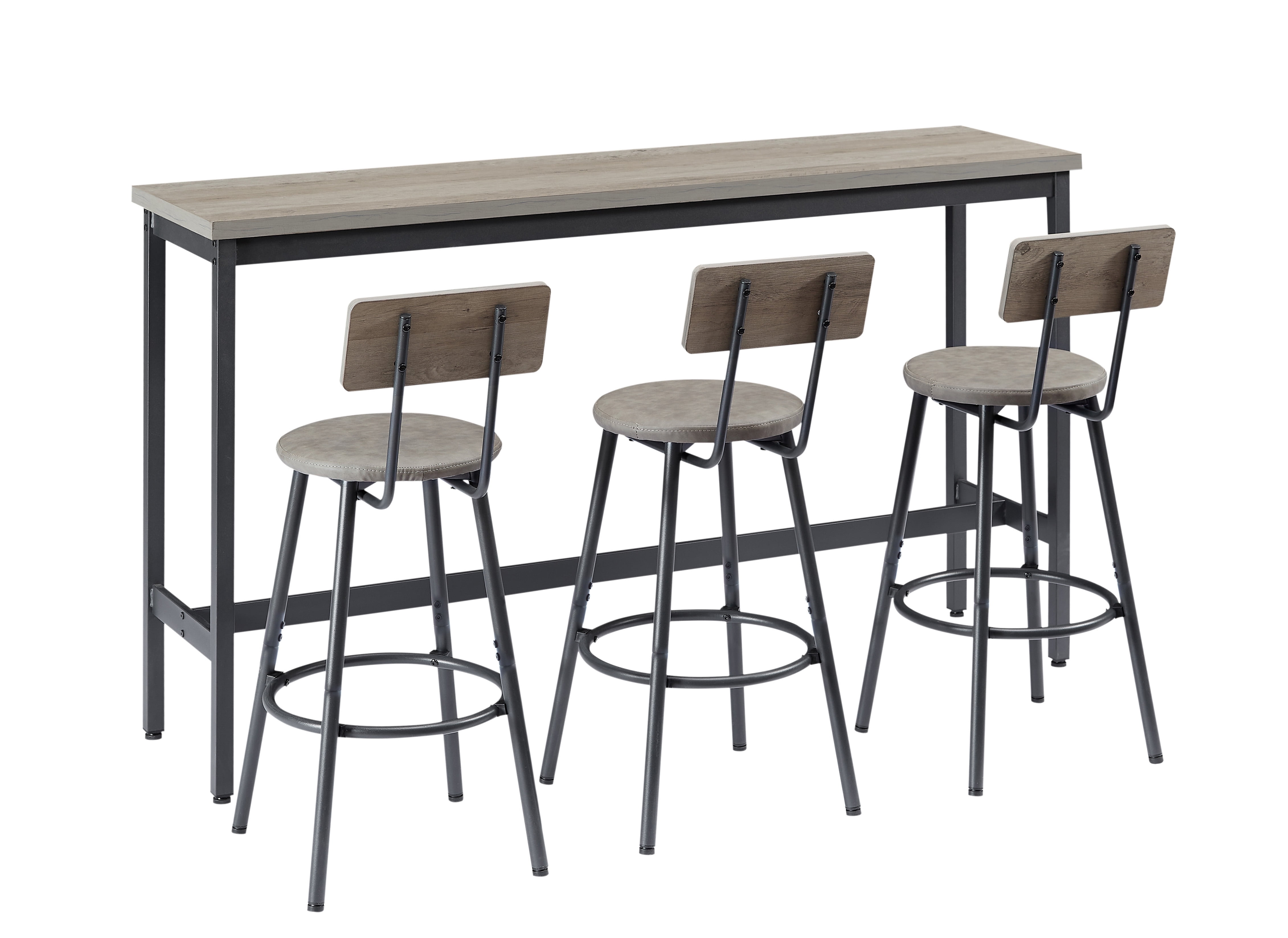 Nmkwnr Long Bar Table Set with 3 Pack PU Upholstered Bar Stools ...