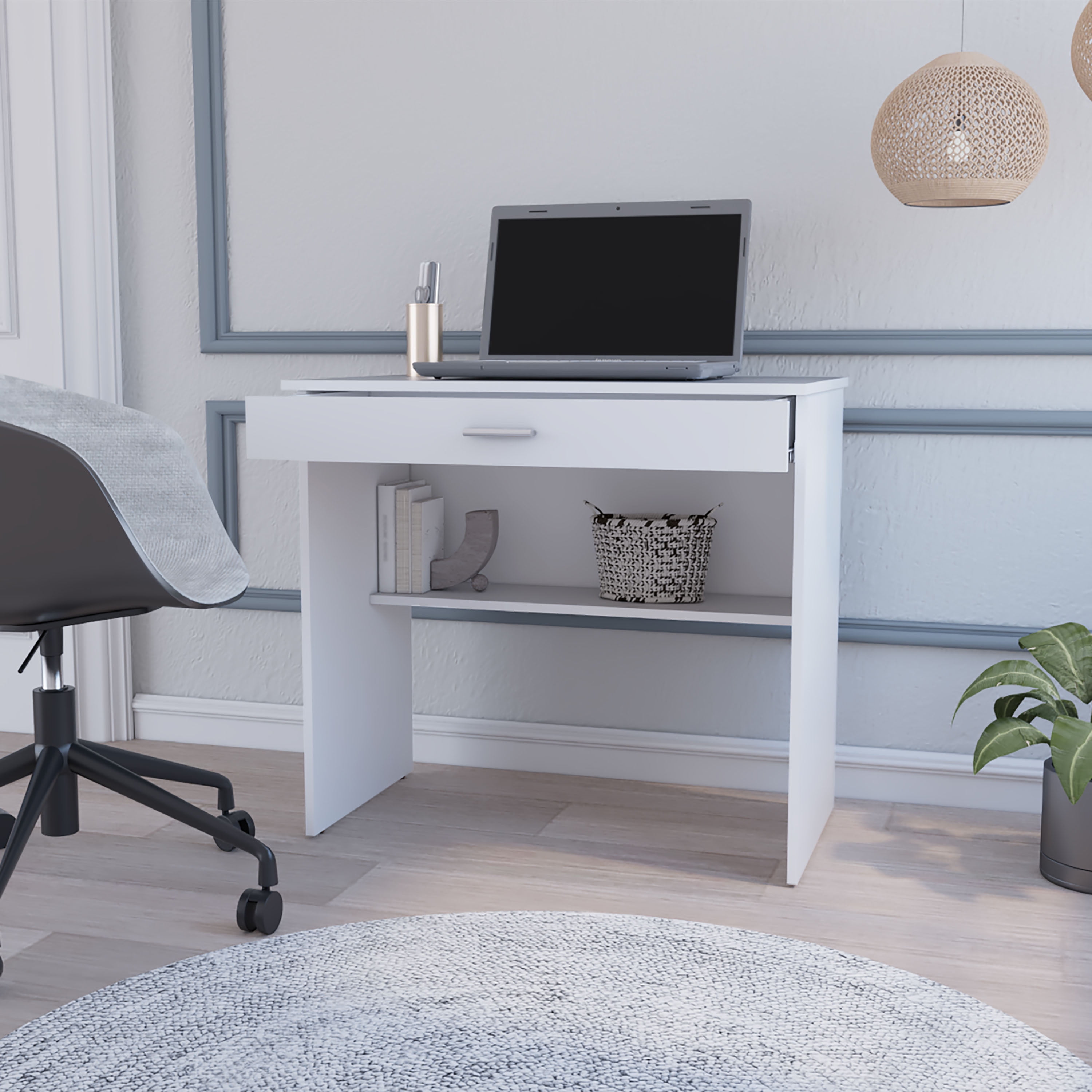 Nmkwnr Modern Writing Desk with Drawer and Shelf, Storage Computer ...