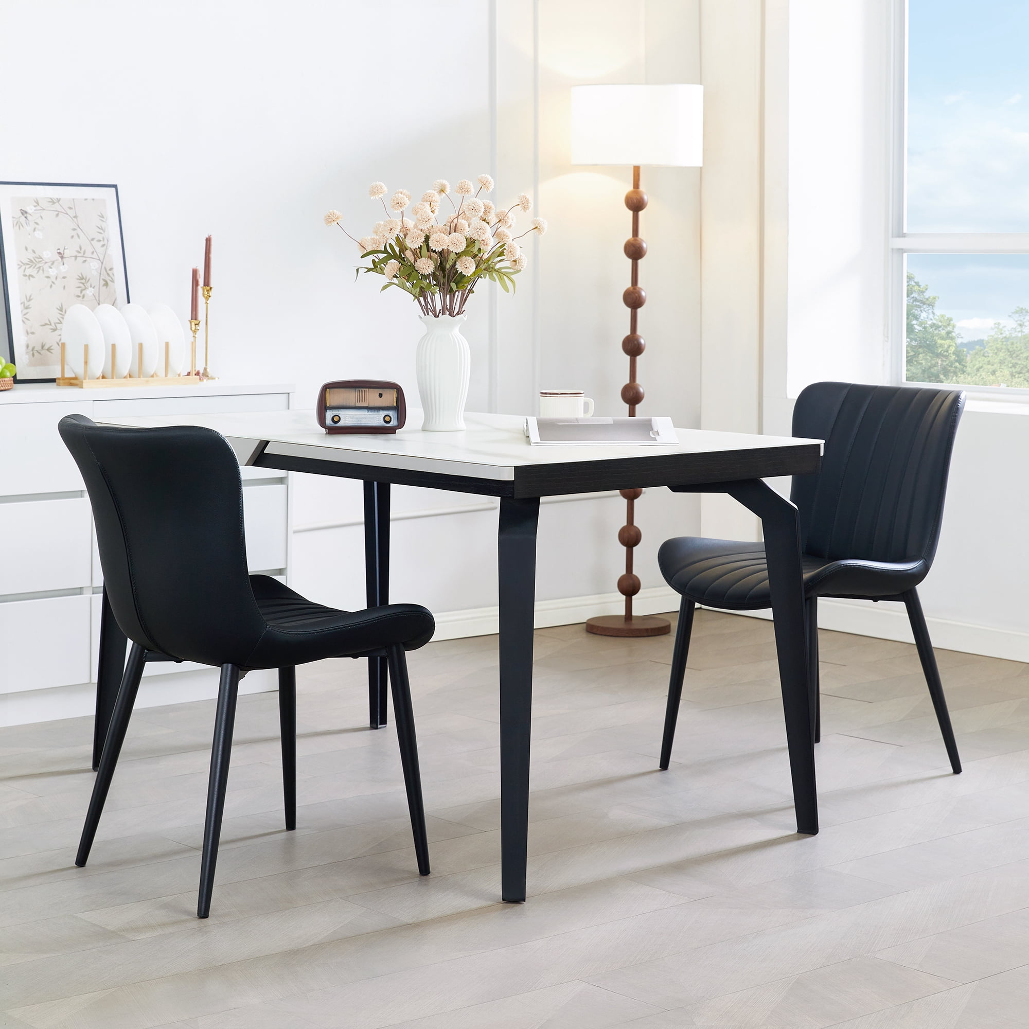 Nmkwnr Pack of 2 Leather Seat Dining Chairs with Metal Legs ...