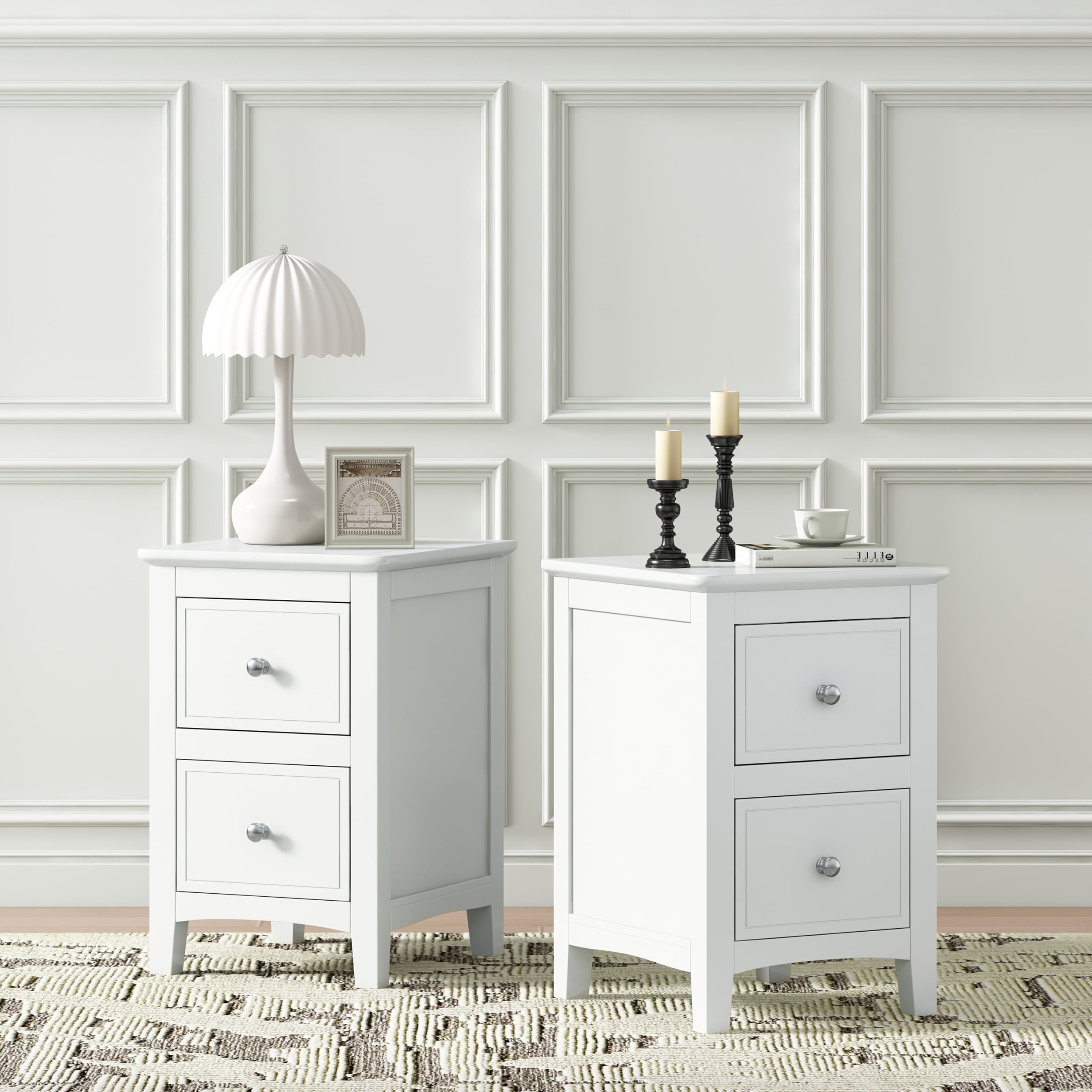 Nmkwnr Pack of 2 Modern Nightstand with Handle, 2 Drawers Wood Beside ...