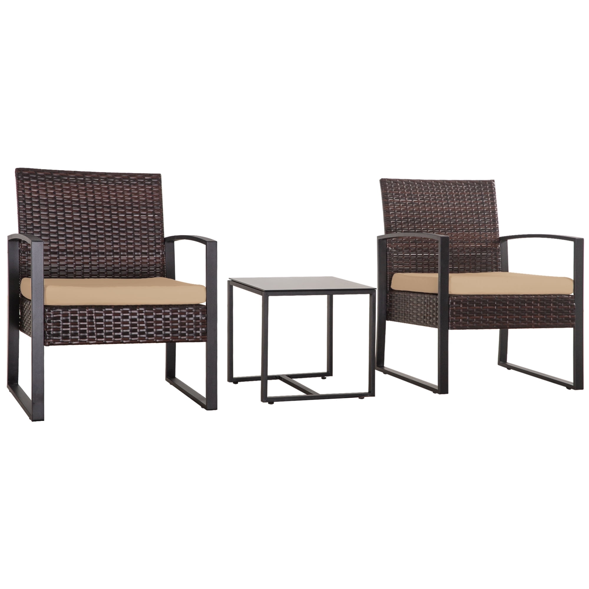 Nmkwnr Patio Brown Rattan Sofa Couch with Tempered Glass Tabletop ...