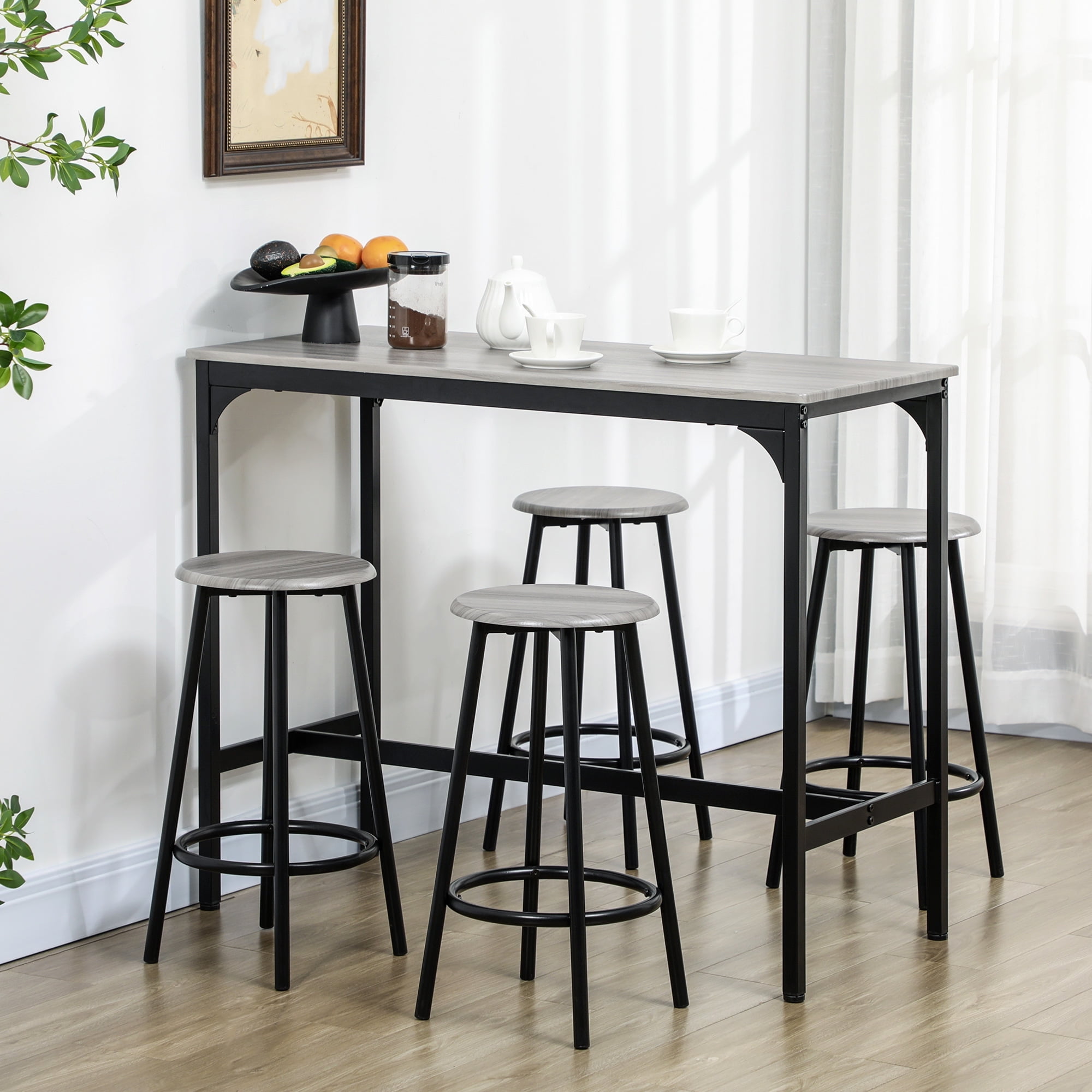 Nmkwnr Rectangular Wood Tabletop Dining Table with 4 Pack Bar Stools ...