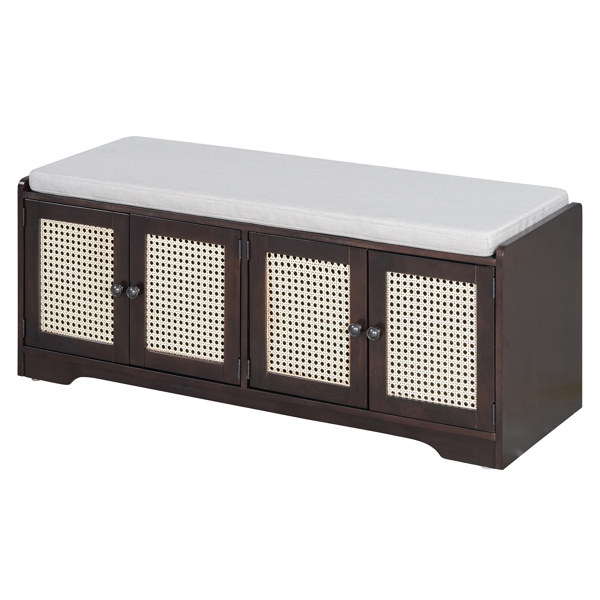 Nmkwnr Removable Padded Seat Storage Bench with 4 Doors and Shelves ...