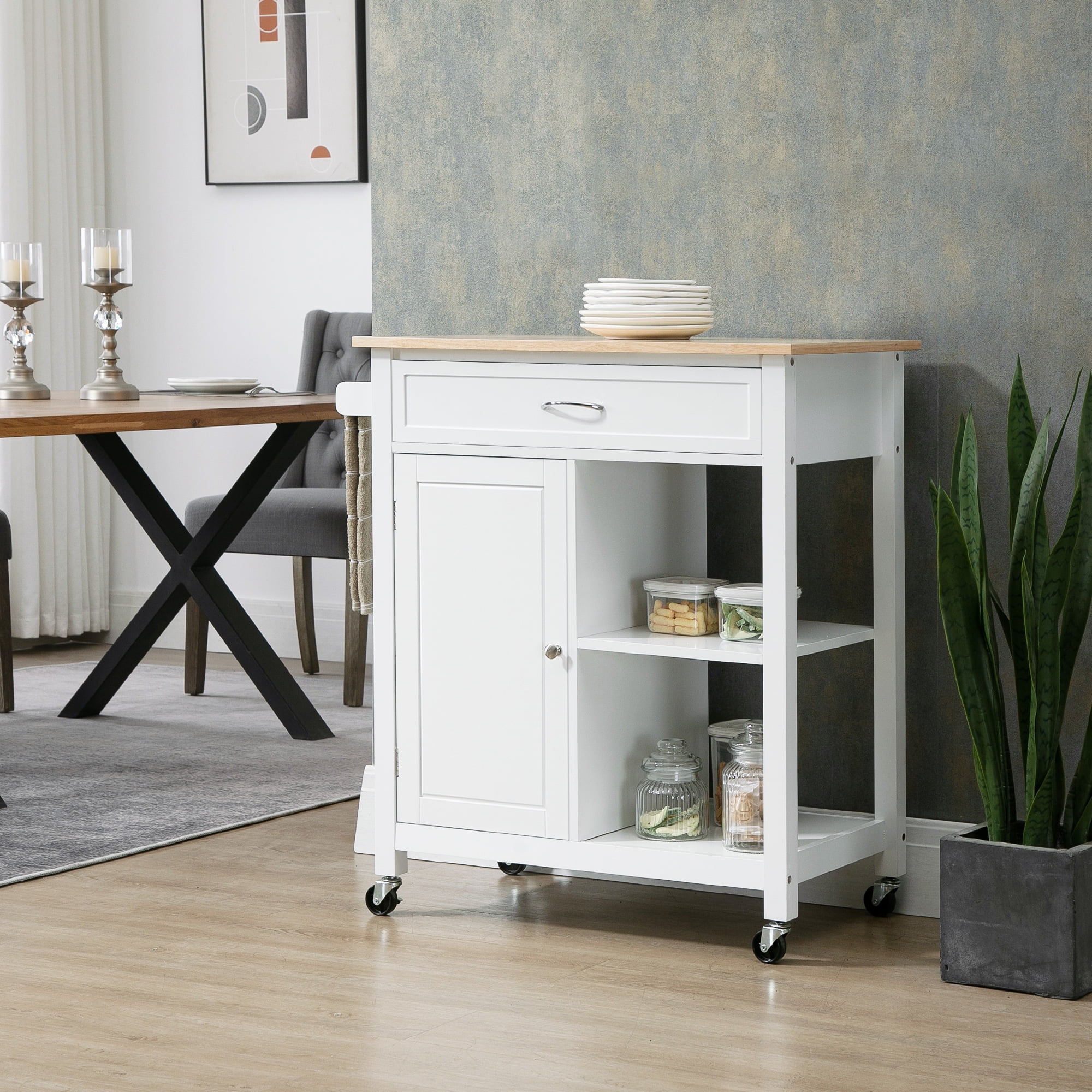 Nmkwnr Rolling Kitchen Island Cart with Solid Wood Top and Drawer ...