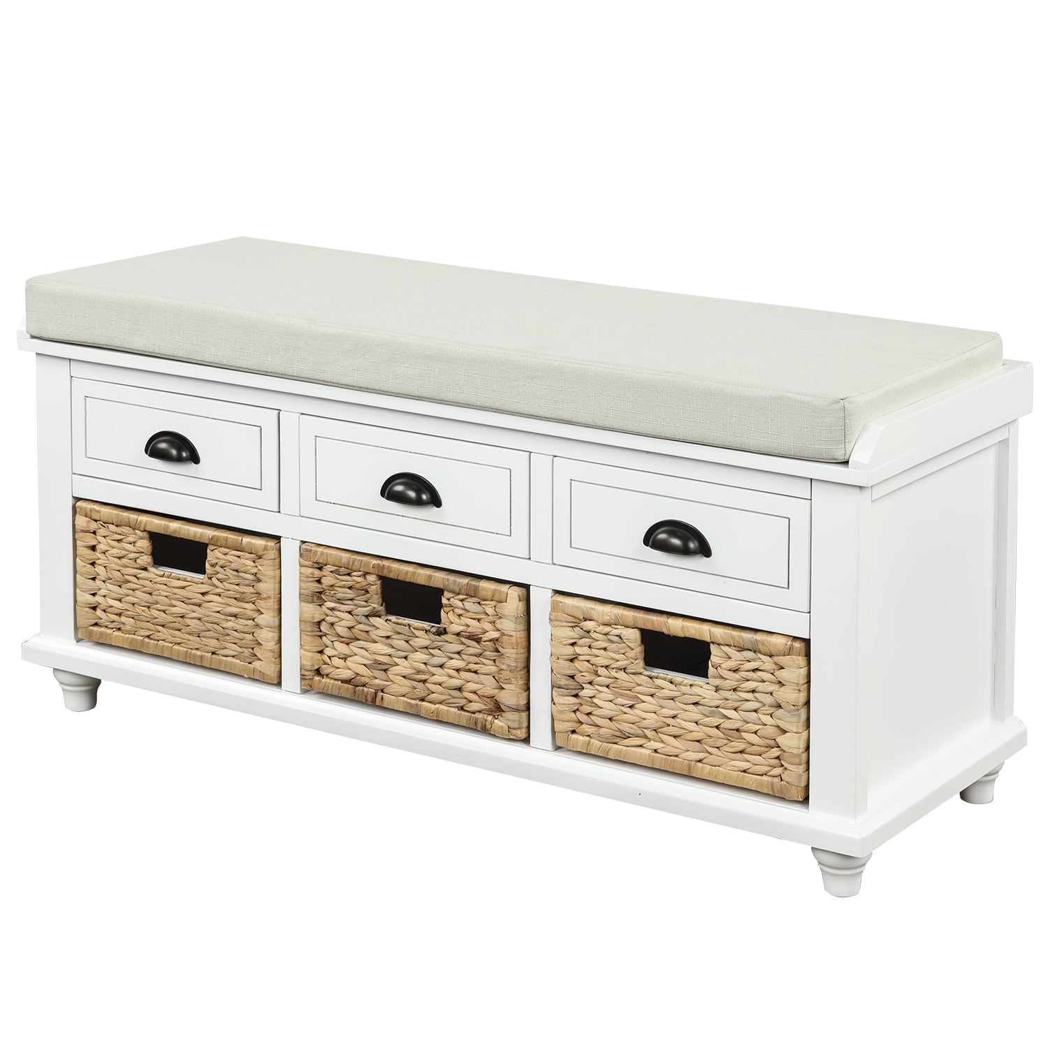 Nmkwnr Storage Bench with 3 Drawers and 3 Rattan Baskets, Shoes Storage ...