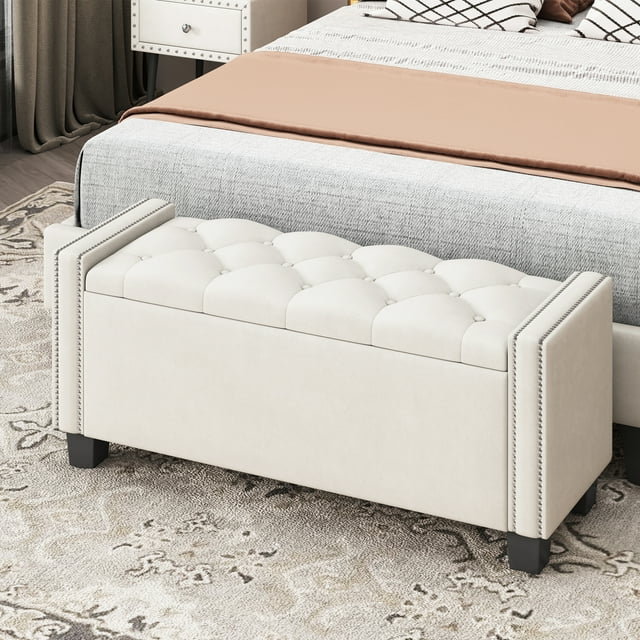 Nmkwnr Storage Ottoman Foot Rest Stool With Wood Legs Velvet Bench For