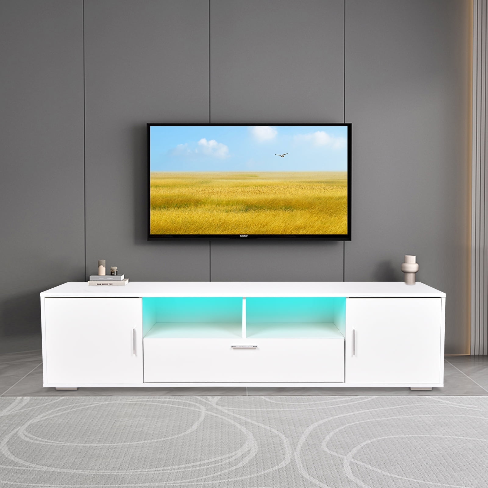 Nmkwnr TV Stand with LED Lights, Entertainment Center TV Cabinet for Up ...