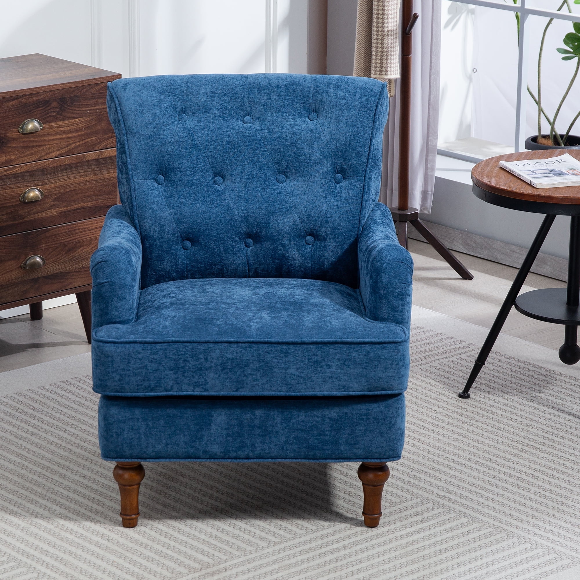 Nmkwnr Upholstered Club Chair Accent Chair with Wood Legs, Chenille Arm ...