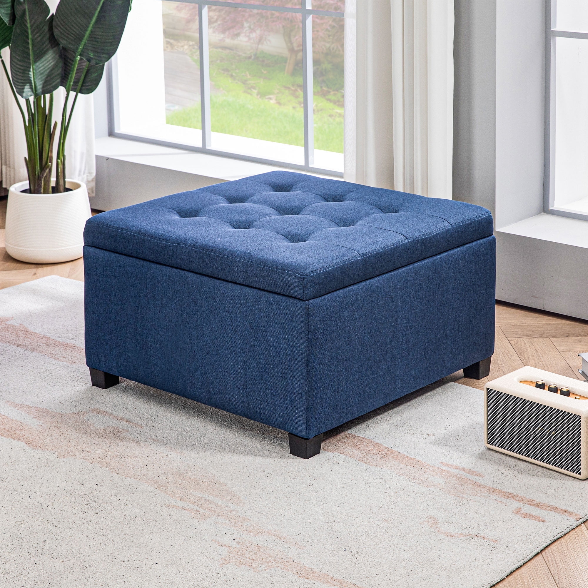 Nmkwnr Upholstered Fabric Storage Ottoman with Seat Lid and Metal Hinge ...