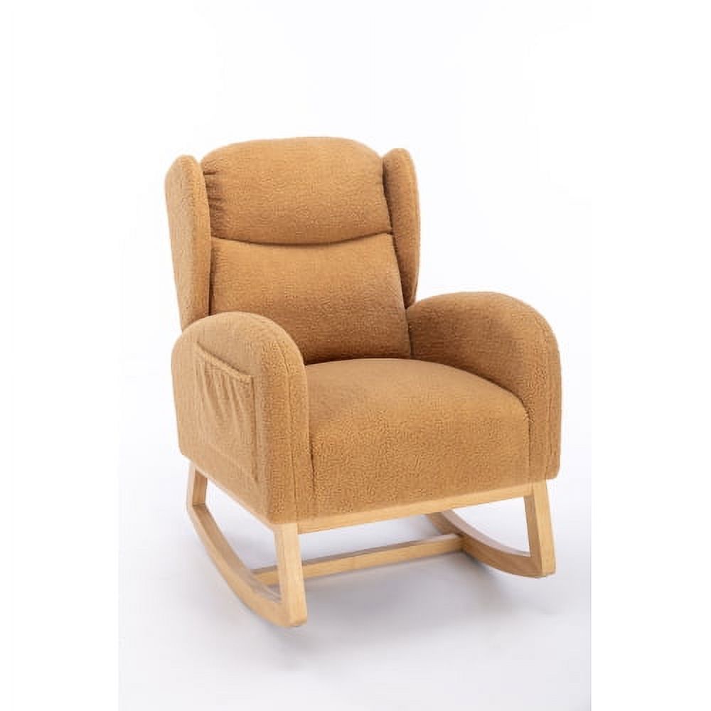 Nmkwnr Upholstered Rocking Chair with Packet, Wood Frame Accent Chair ...