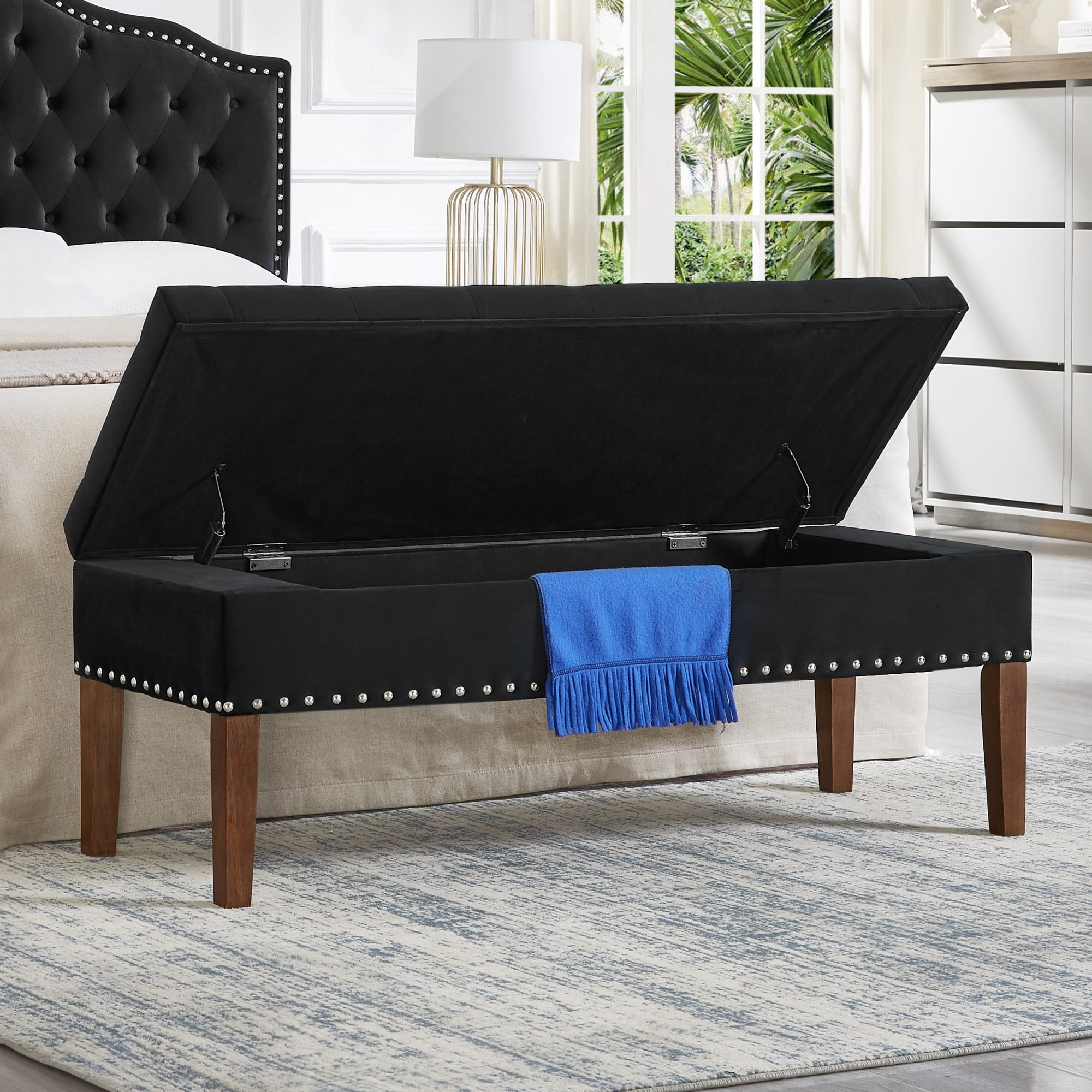 Nmkwnr Upholstered Velvet Storage Bench with Wood Legs, Perfect for ...