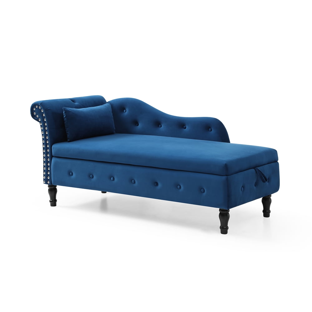 Nmkwnr Velvet Storage Chaise Lounge Chair with 1 Pillow, Blue - Walmart.com