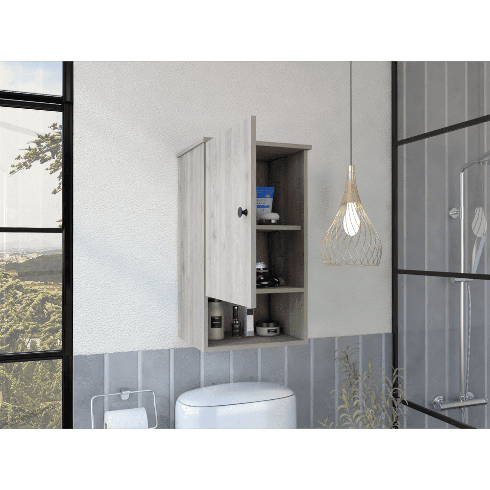 Nmkwnr Wall Cabinet with 2 Internal Shelves and 1 Open Shelf, Light ...