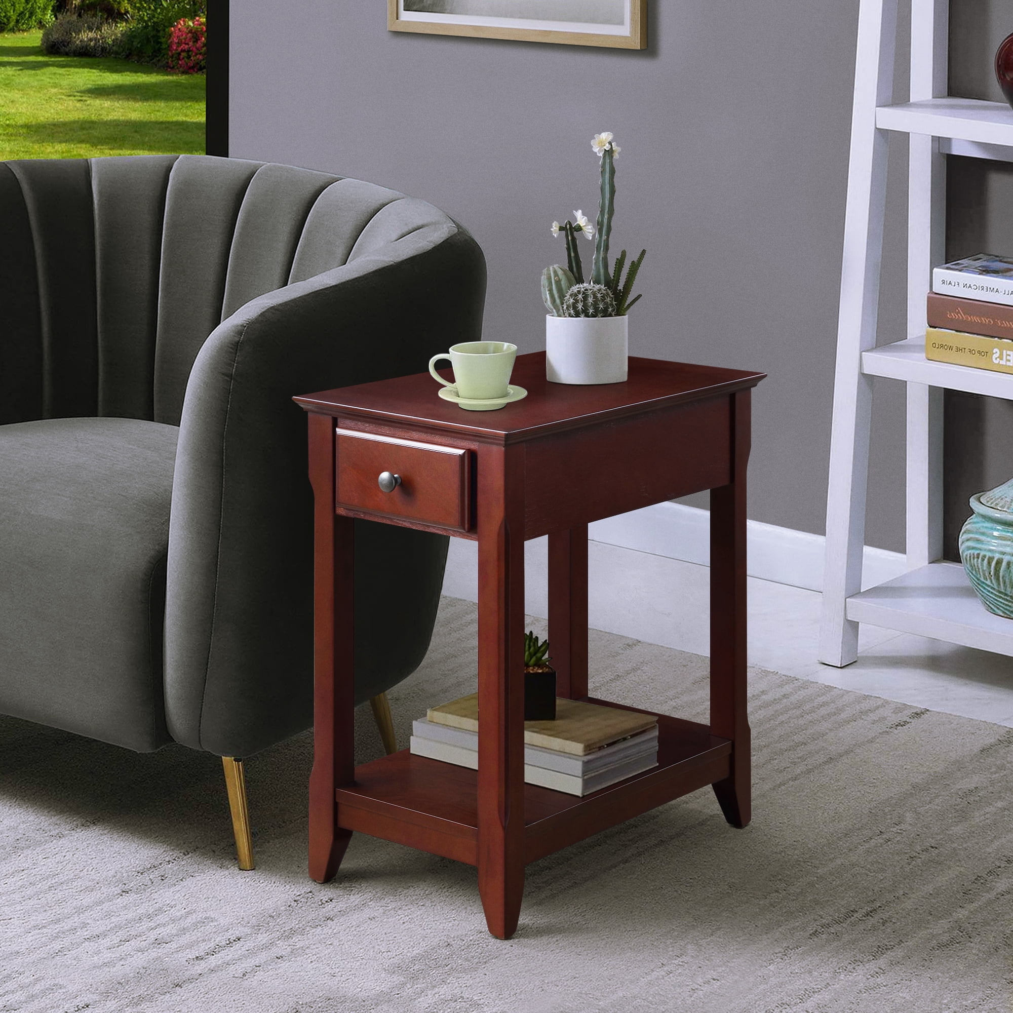 Nmkwnr Wood Beside Table with Bottom Shelf and 1 Drawer, Modern Beside ...