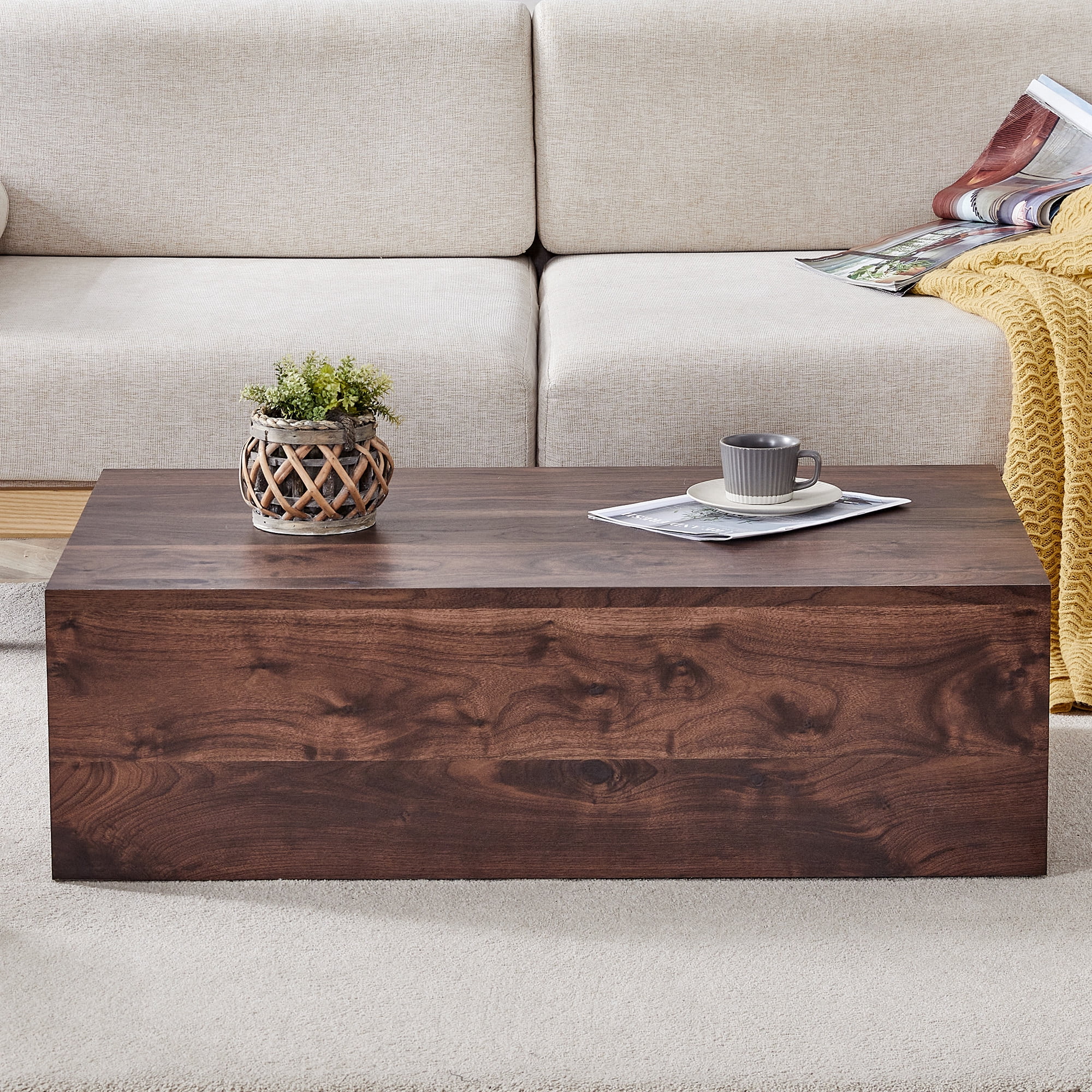 Nmkwnr Wood Grain MDF Coffee Table Tea Table for Living Room, Office ...