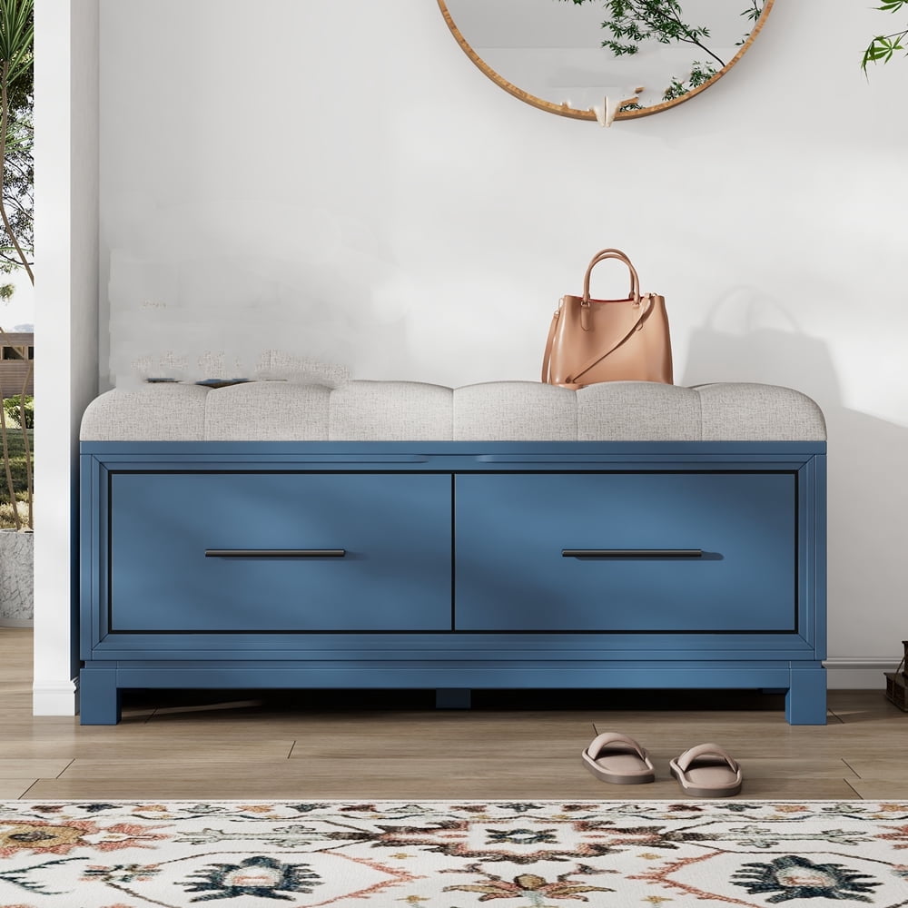 Nmkwnr Wood Shoe Bench with Removable Cushion, Modern Entryway Storage ...