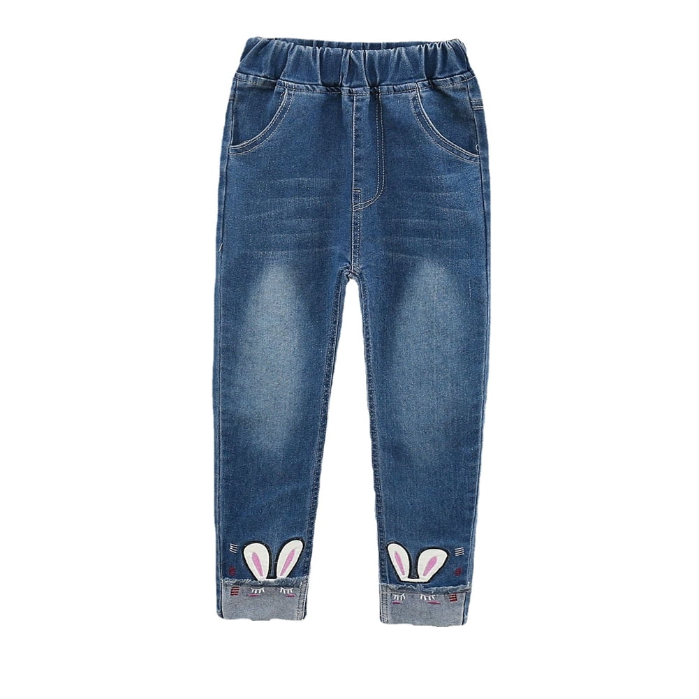 Nmmacb Kids Girls Denim Pants Casual Embroidery Pants Elastic Waist ...